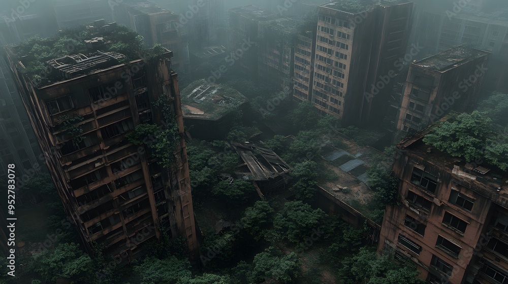 Abandoned urban environment reclaimed by dense vegetation Post ...