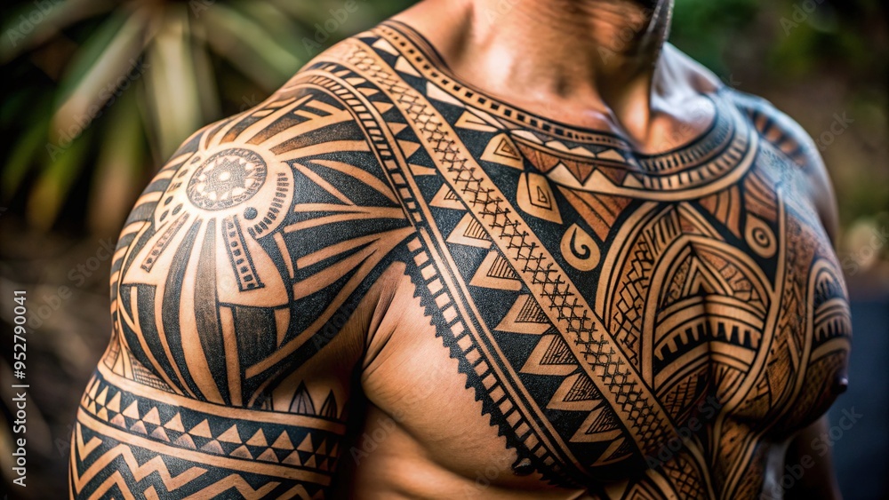Intricate traditional Polynesian design on skin, featuring bold black ...