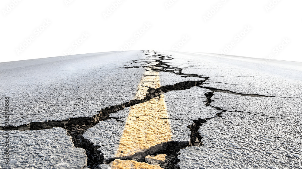 cracked road with yellow line isolated png transparent background Stock ...