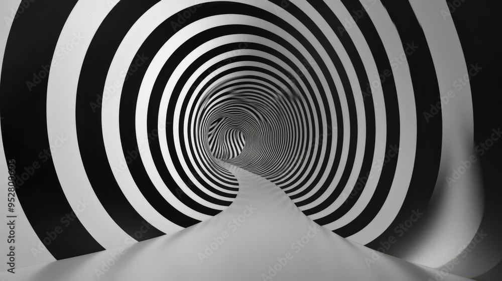 A mesmerizing black and white spiral pattern creates an optical ...