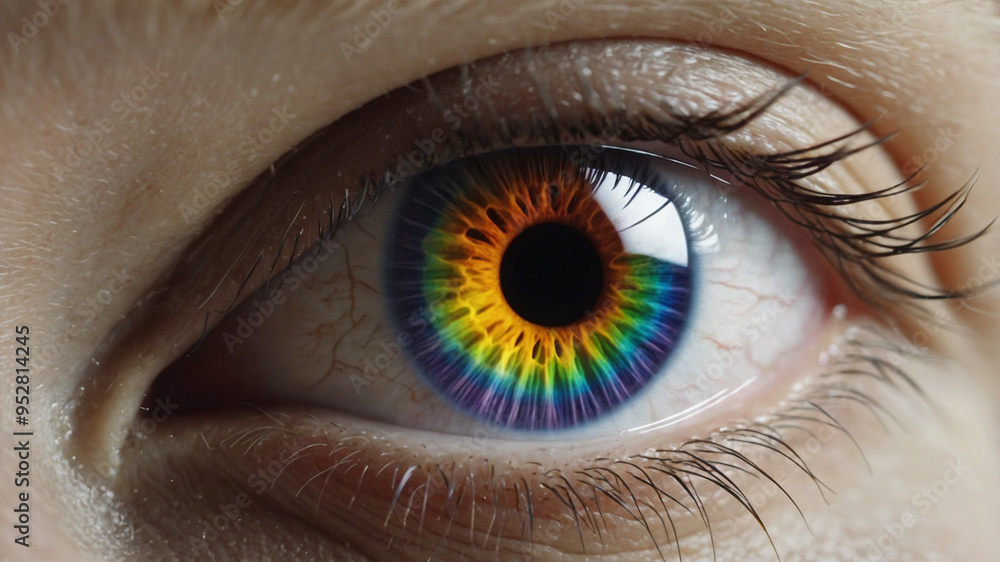 Human multicolored iris of the eye animation concept. Rainbow lines ...