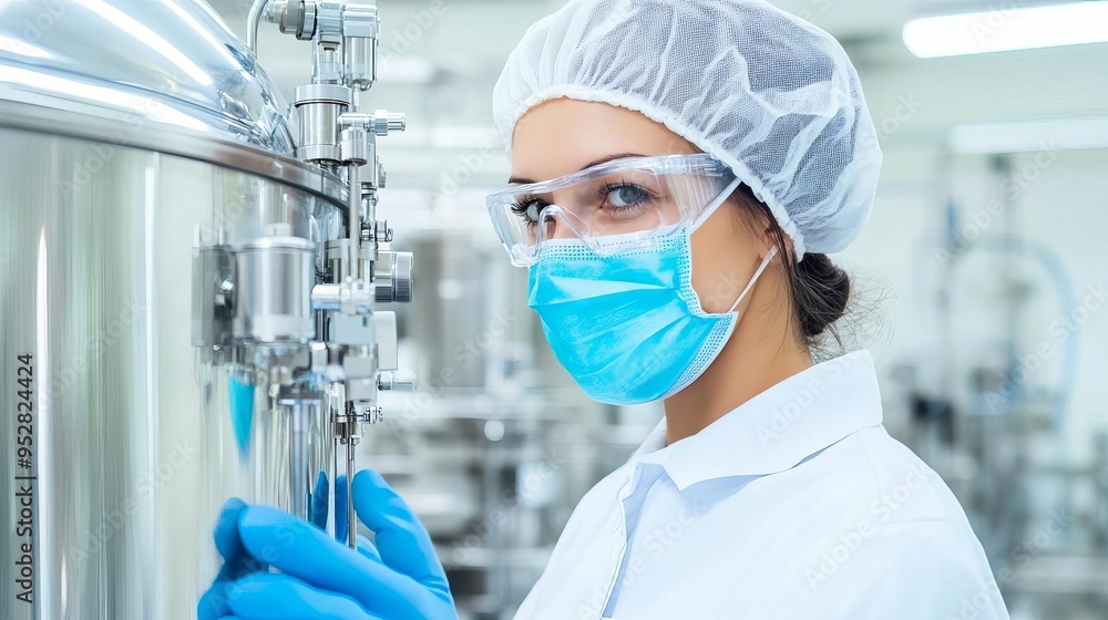 Biopharmaceutical engineer scaling up drug production in a bioreactor ...