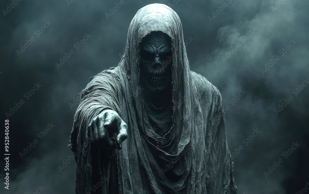 A scary looking man with a pointed finger is pointing to something. The ...