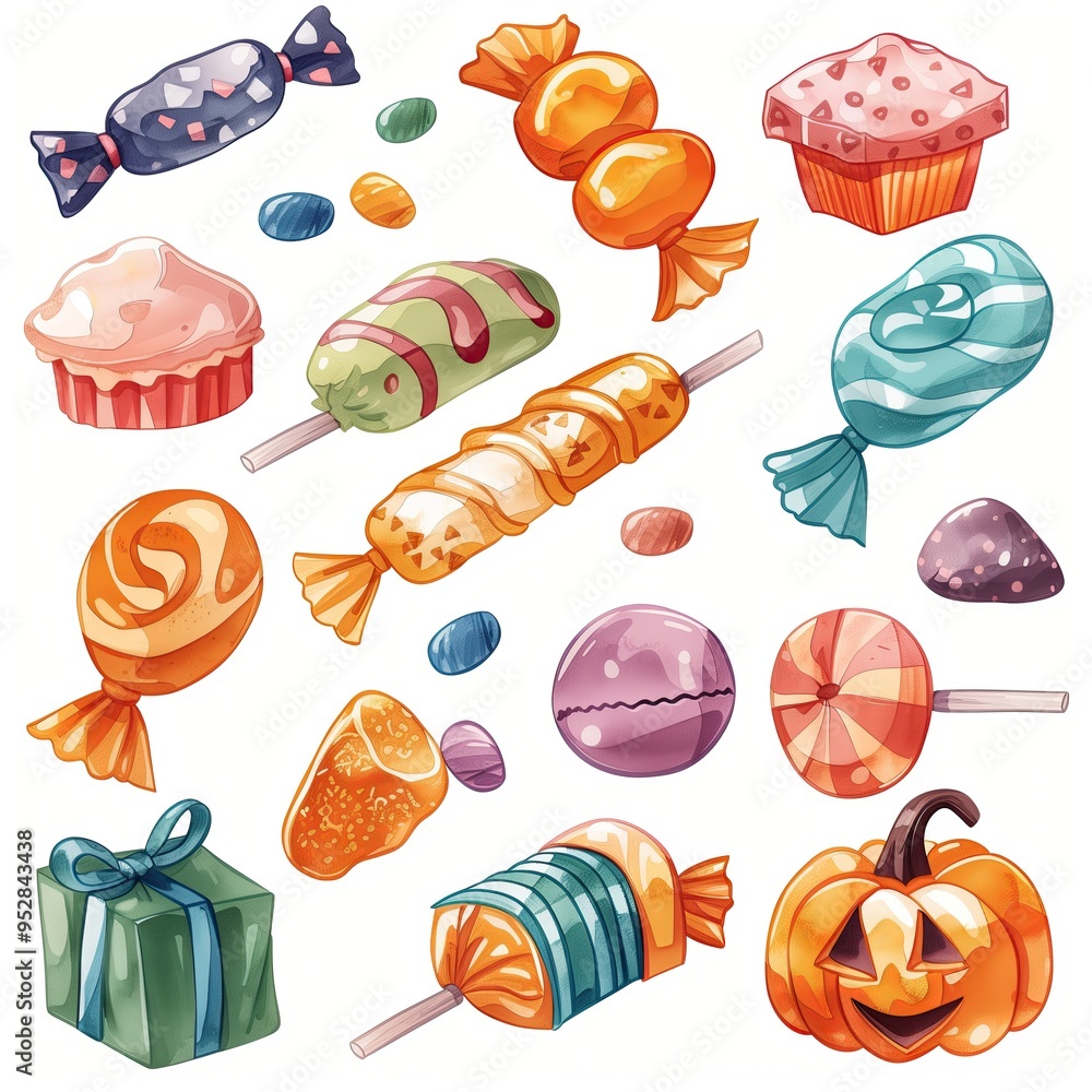 Halloween Candy Isolated Creepy Sweets Clipart Set, Spooky Illustrated ...