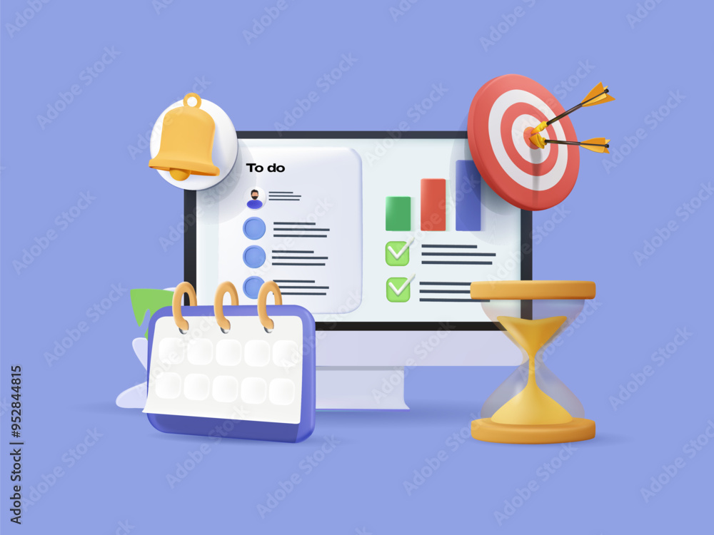 Online effective time management symbols 3D style elements set with ...