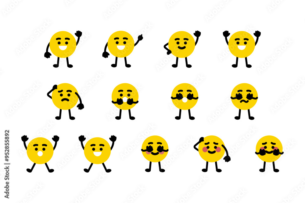 Happy, excited, surprise, shy, confused emoji face emoticon set ...