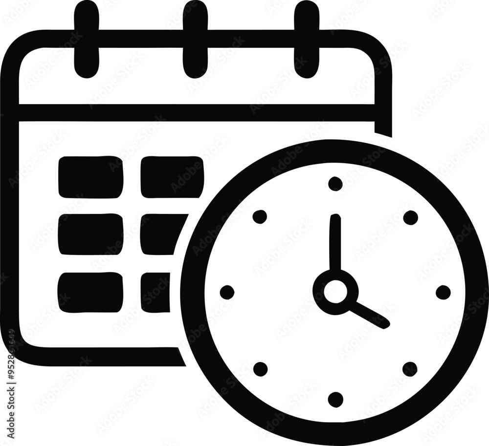 Clock and Schedule Calendar Icon on White Background, Minimalist and ...