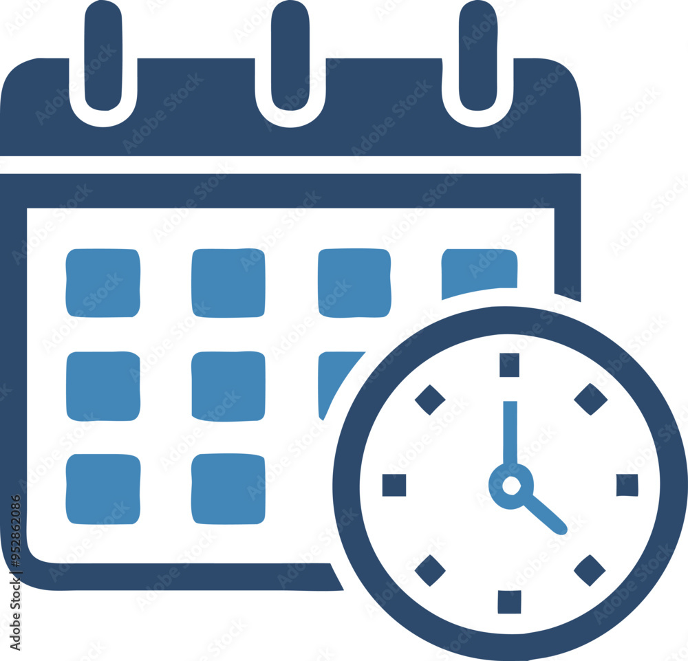 Clock and Schedule Calendar Icon on White Background, Minimalist and ...