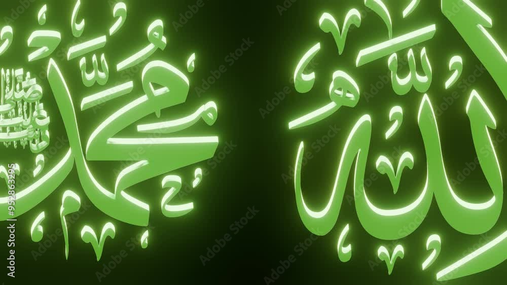 Allah-Muhammad 3D name in Arabic Green Neon-3d Arabic calligraphy ...