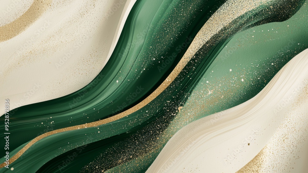 Captivating green and beige liquid acrylic paint blend with gold ...