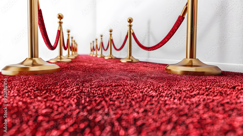 Red Carpet with Velvet Rope Barrier and Gold Poles | Luxurious VIP ...