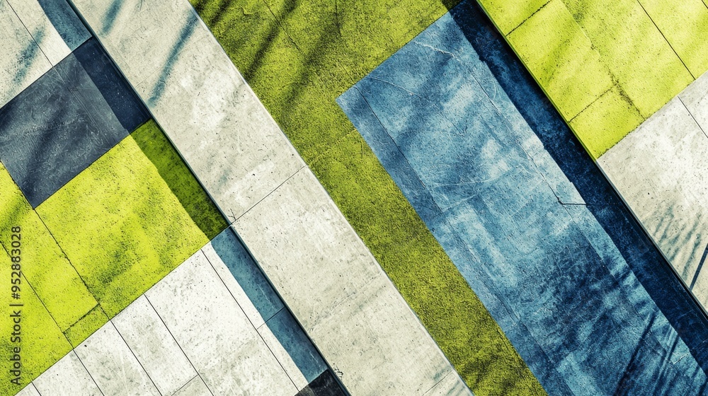 Captivating geometric pavement with lush green grass and elongated tree ...