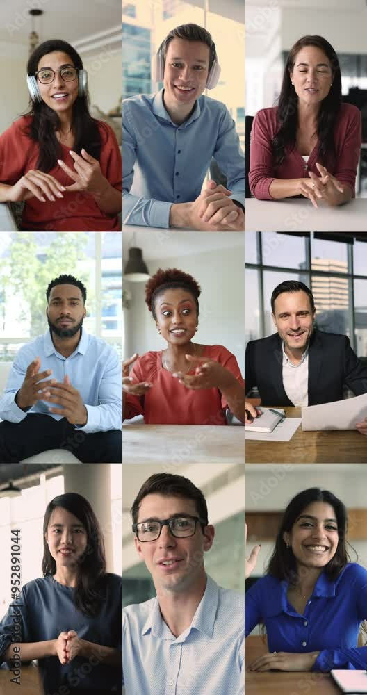 Multinational business people, students speaking on video call ...