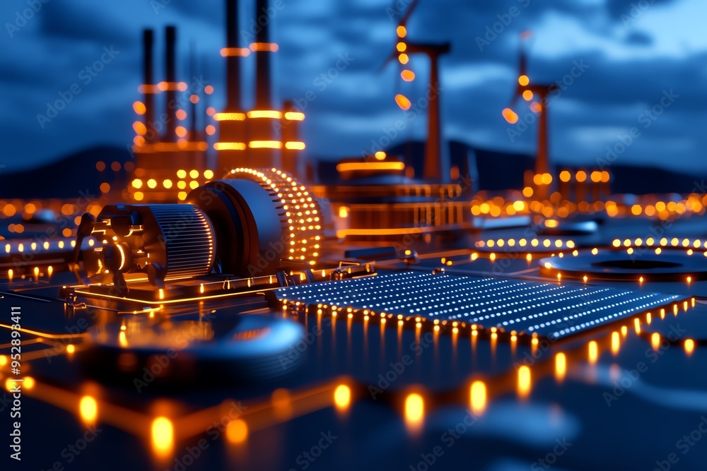 Clean energy plant structure is highlighted in a minimalist blueprint ...