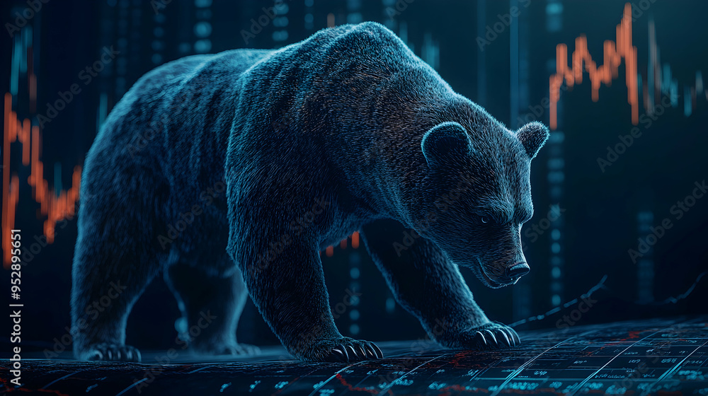Digital stock market graph showing a sharp decline, representing a bear ...