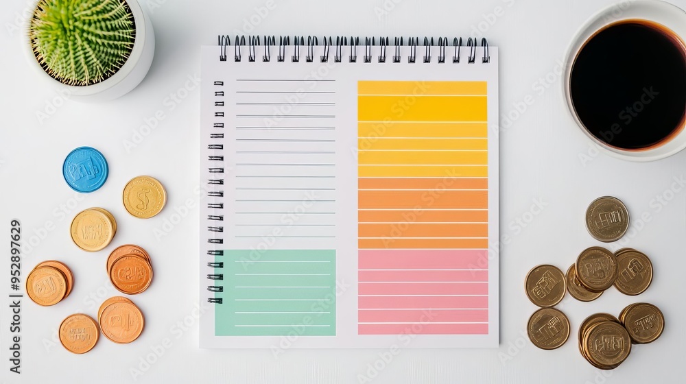 Payday planner with color-coded sections for various expenses, visual ...