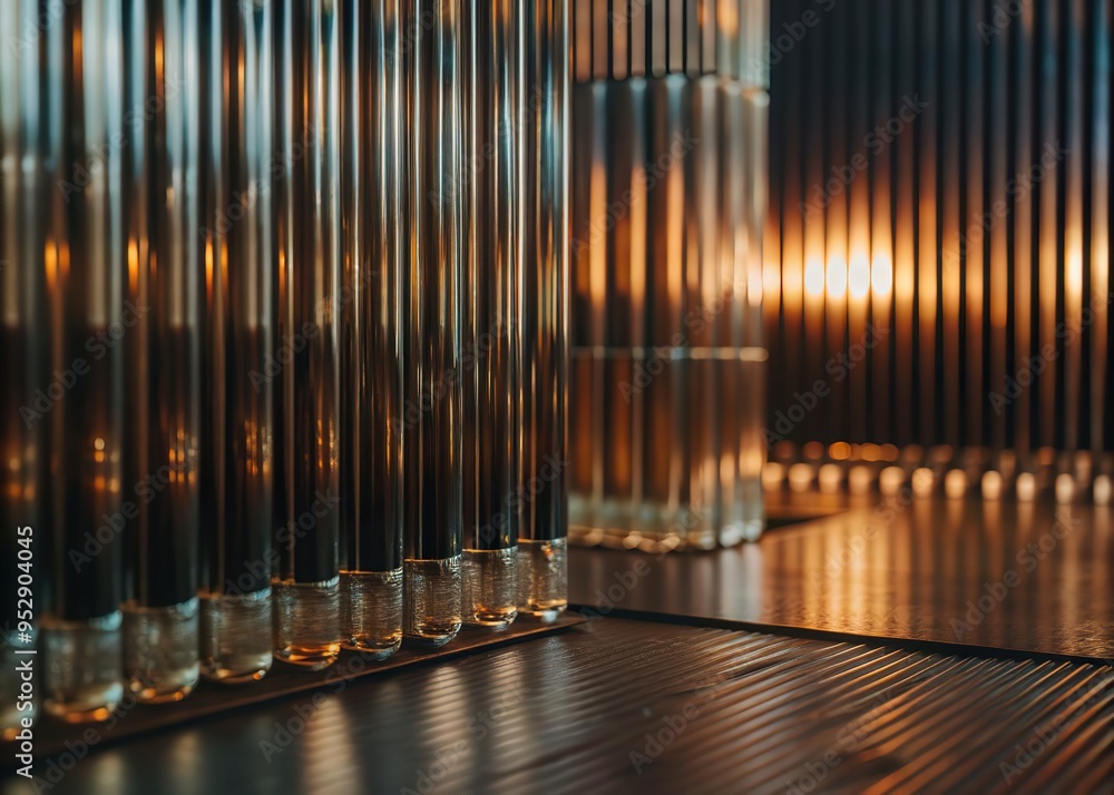 Reeded Glass. Gray Ribbed Background. Coffee shop wall with paper ...