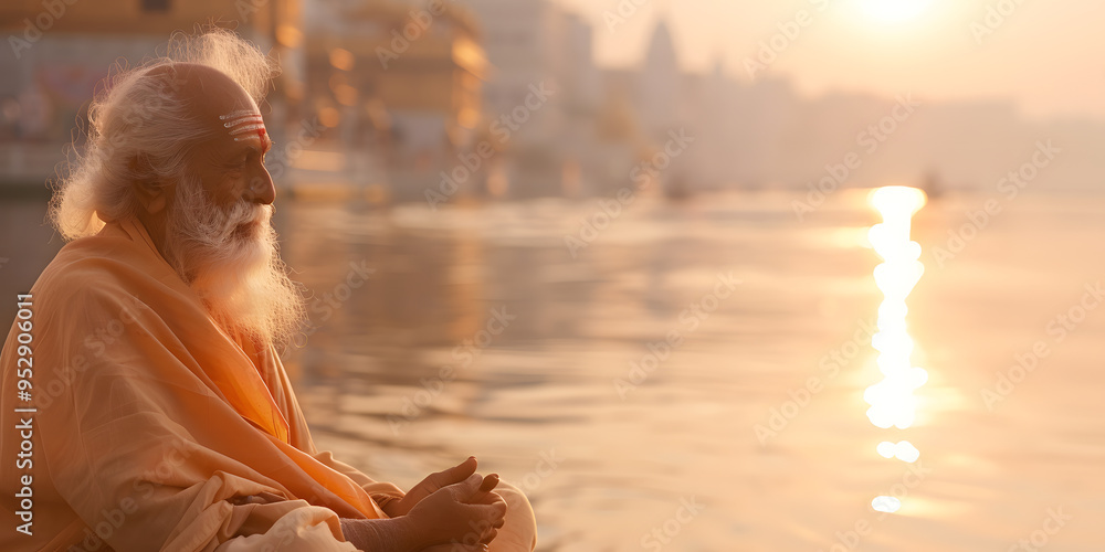Sadhu Sitting on Ganga Ghat with Temple in the Background | Spiritual ...