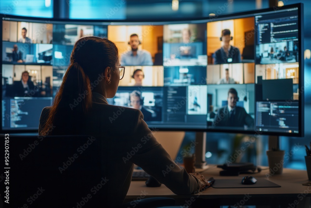 Individuals engage in a collaborative virtual meeting, displaying various participants on ...