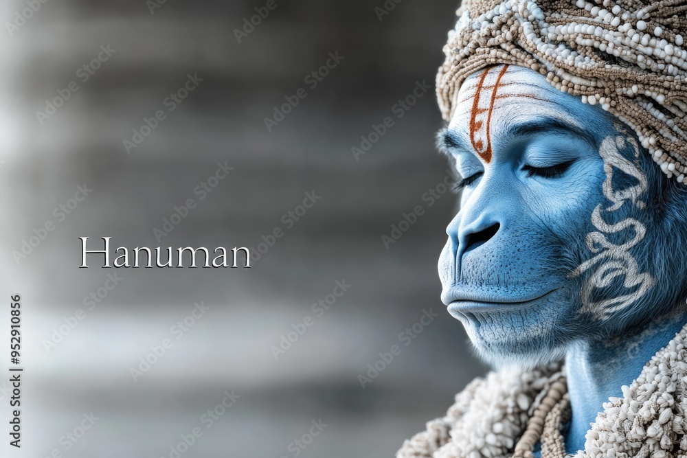 A depiction of Hanuman, the monkey like deity in Hinduism, known for ...