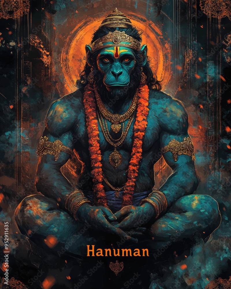 A depiction of Hanuman, the monkey like deity in Hinduism, known for ...