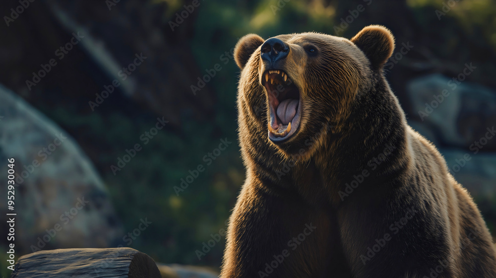 Roaring large big brown bear animal in wildlife nature. Dangerous ...