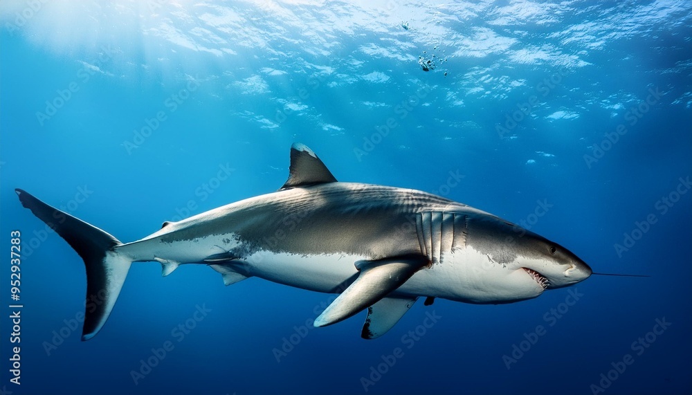 great white shark in blue ocean underwater photography predator hunting ...