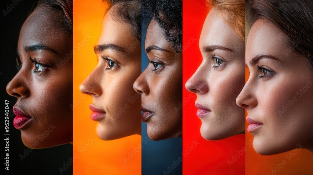 Faces of diverse individuals displayed against contrasting backgrounds ...
