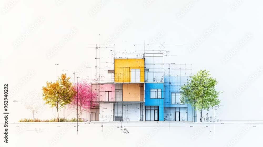 Detailed Blueprint of a Residential Neighborhood with Color-Coded ...