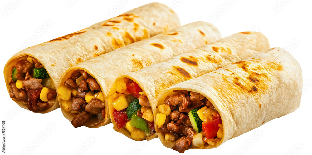 Rolled tortilla, traditional Mexican food, fresh and crispy wrap ready ...