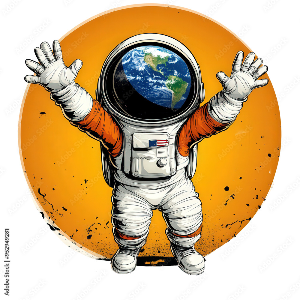 astronaut in space, planet earth reflection on helmet, cartoon, game ...