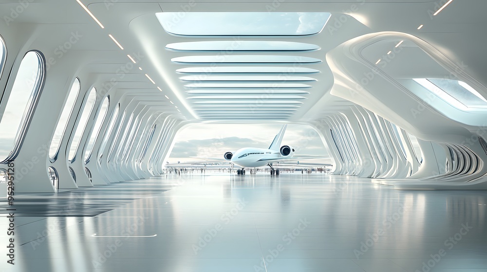 28082302 06 Minimalist futuristic airport terminal with sleek ...
