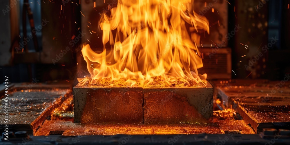 High heat brick blocks create a gold melting furnace featuring a ...