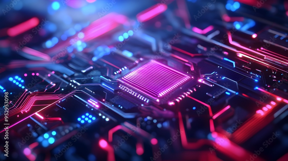 Luminous Circuit Board Schematics Shimmering in Dynamic Digital ...