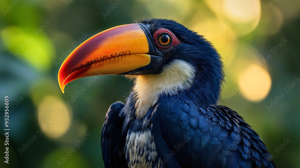Toucan with colorful beak on jungle branch, exotic tropical bird in ...