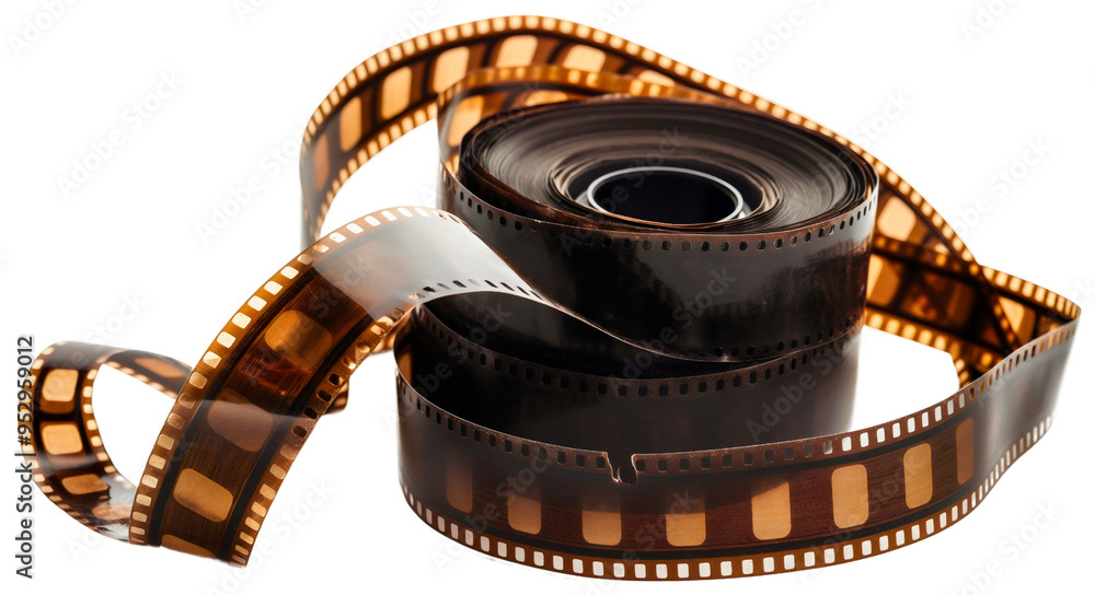 Vintage film reel and strip isolated on transparent background, retro ...