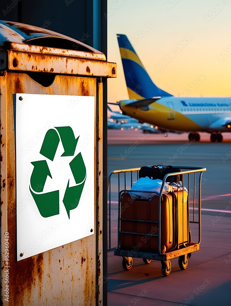 An eco-friendly airport scene promoting green aviation, with a focus on ...