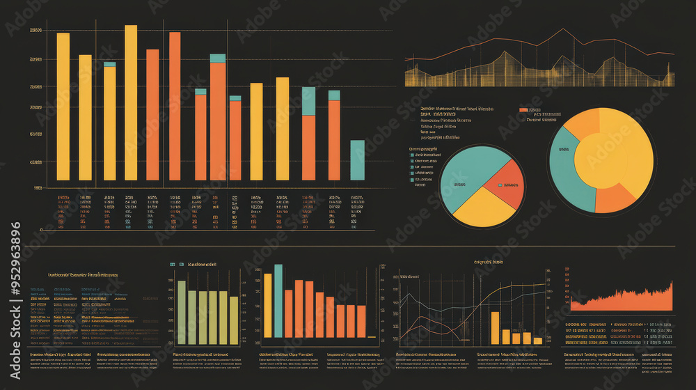 The image features multiple bar graphs, pie charts, and line charts ...