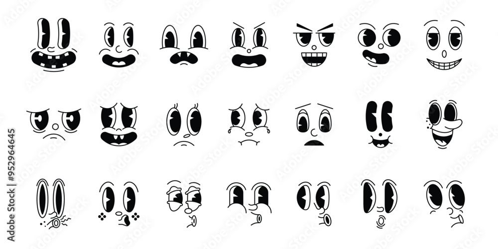 Retro cartoon mascot characters funny faces. 50s, 60s old animation ...