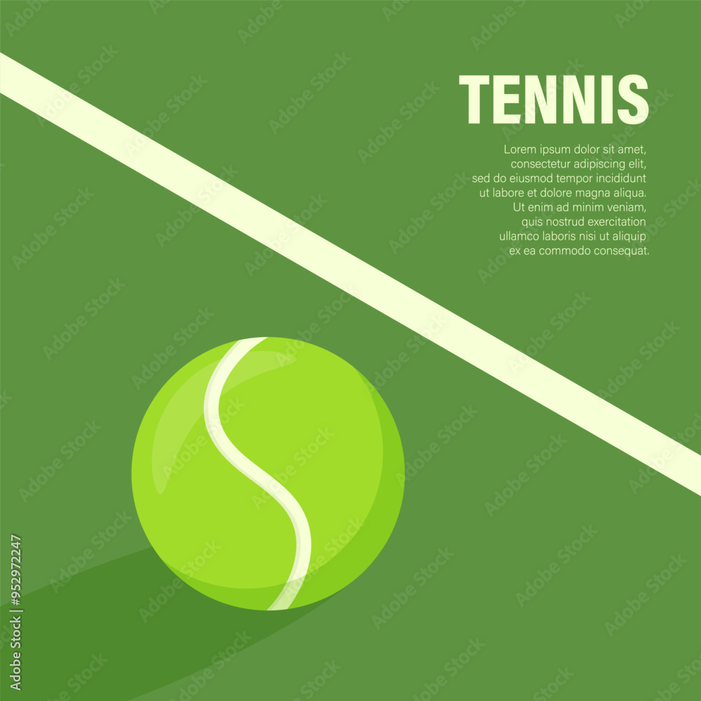 Flat Vector Tennis Ball Icon is on the Green Tennis Court. Tennis Ball ...