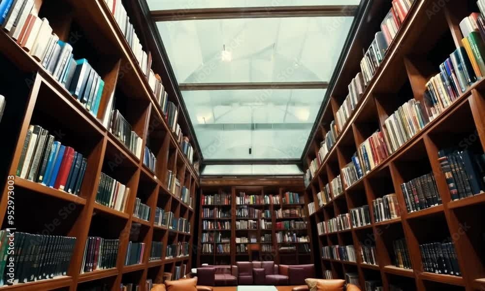 A towering bookshelf filled with ancient tomes lines the aisle of a ...