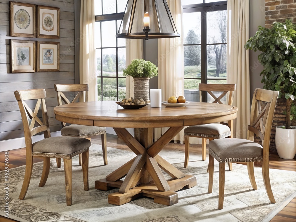 Ashley Furniture farmhouse round wood dining table rustic farm classic ...