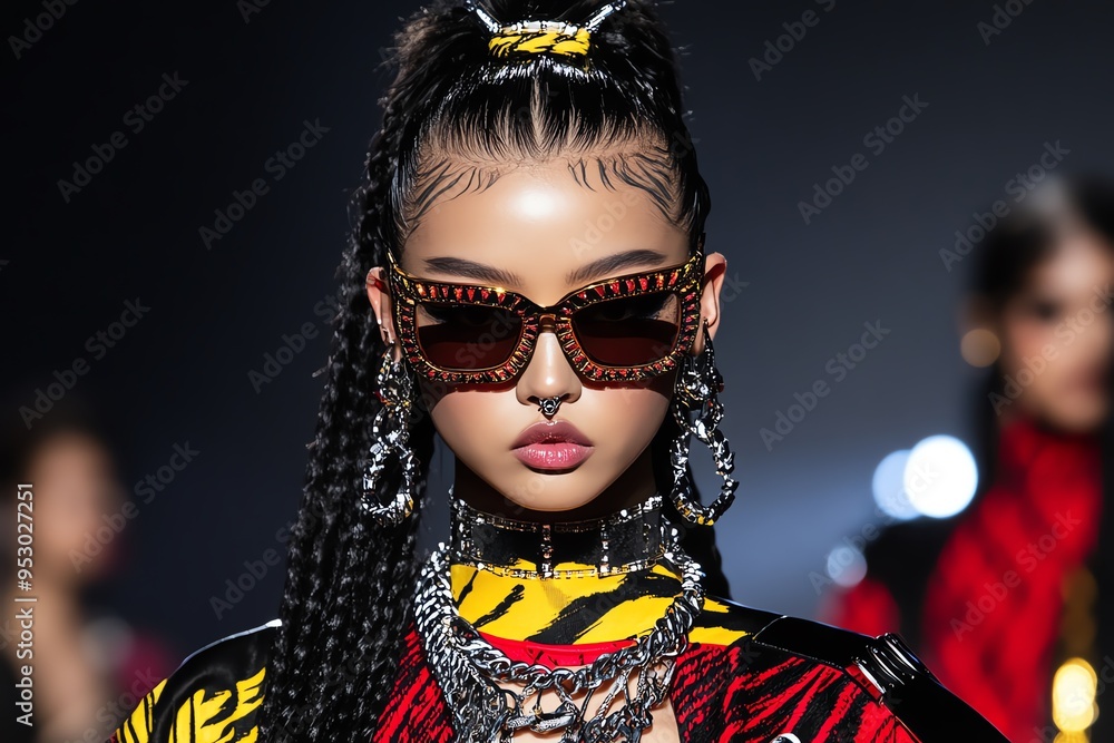Piercing as a fashion statement in a runway show, depicted in an ...