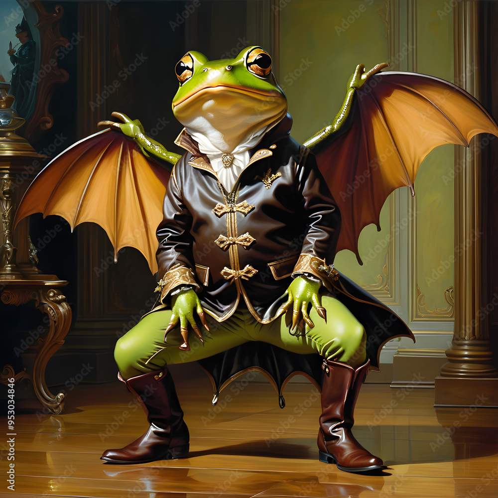 Step into a fantasy world with a frog dwarf dressed in a unique bat ...