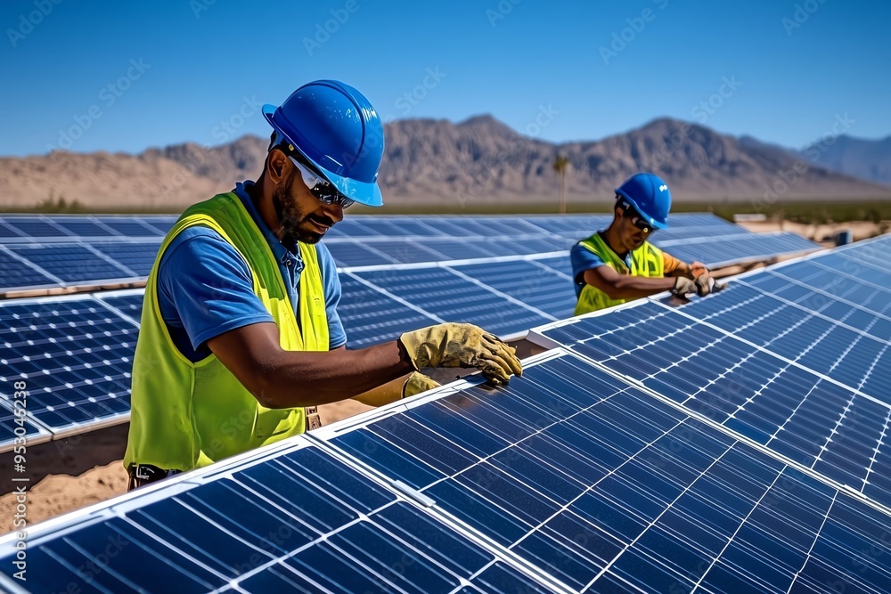 Clean energy development projects are captured in a realistic photo of ...