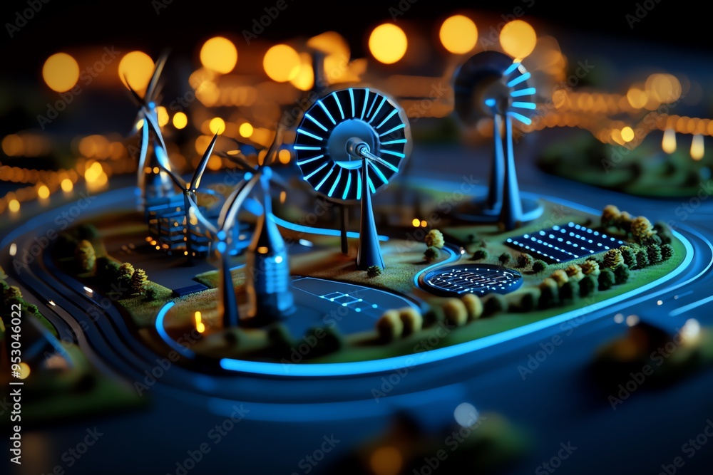 Clean energy plant structure is highlighted in a minimalist blueprint ...