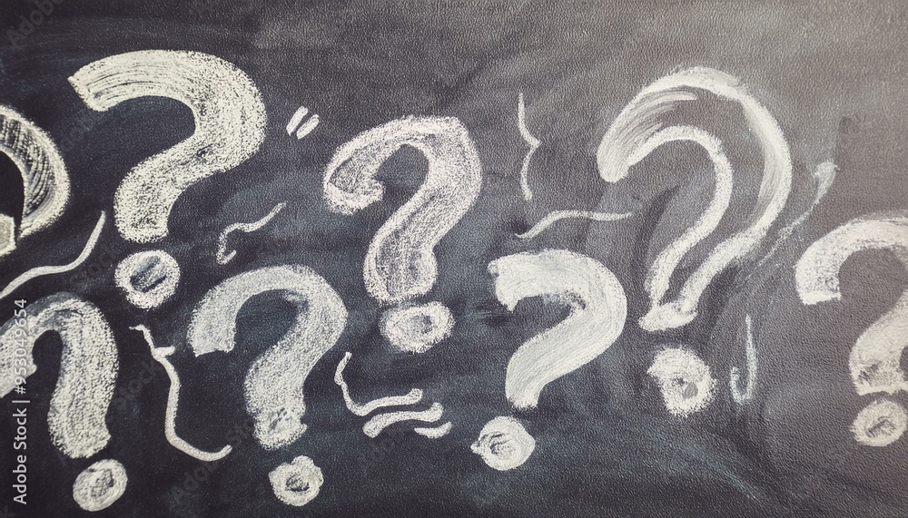 question mark on blackboard, person standing on the wall with question ...