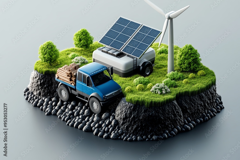 Renewable clean energy is depicted in a detailed illustration of a ...