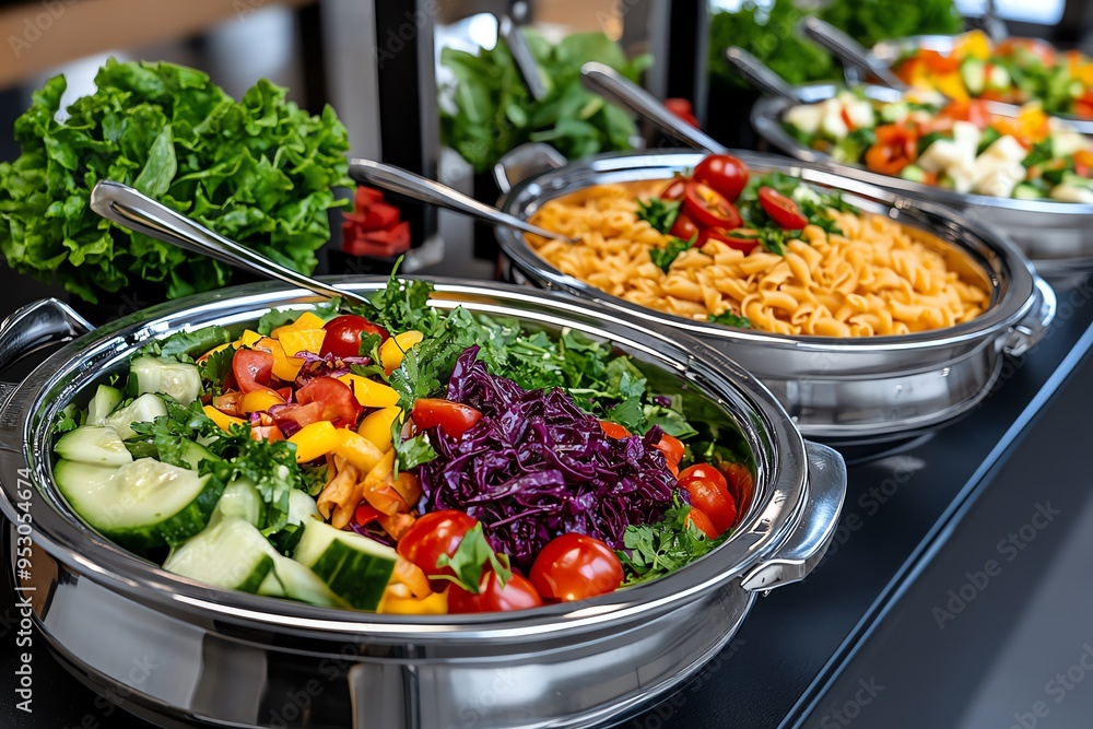 Salad Green Salad, Grain Salad, and Pasta Salad shown in a buffet ...