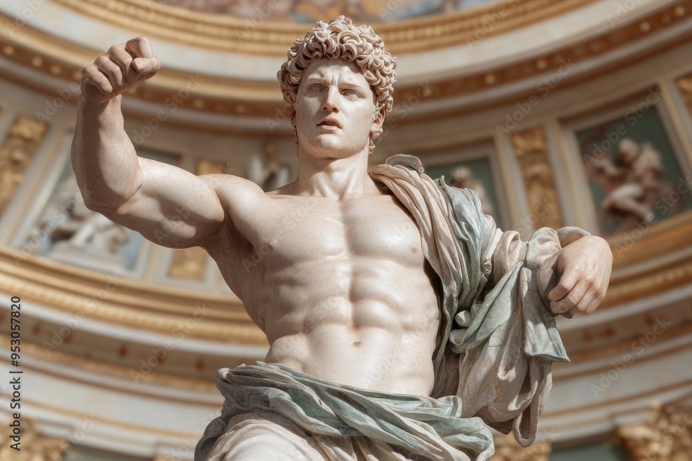 Powerful Statue of a Muscular Figure with a Determined Expression ...